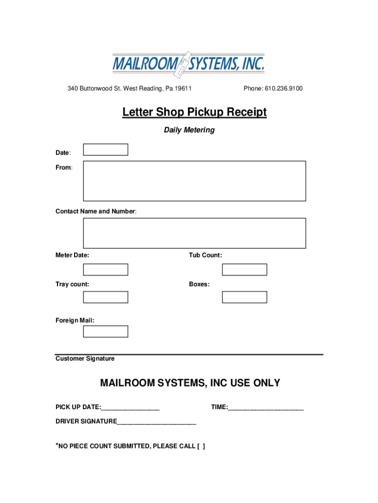 Fillable Online Regular Pick Up Slip and DisasterRecovery.doc Fax Email ...
