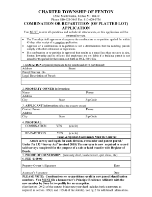 Fillable Online Combination or Repartition of a Platted Lot Application ...