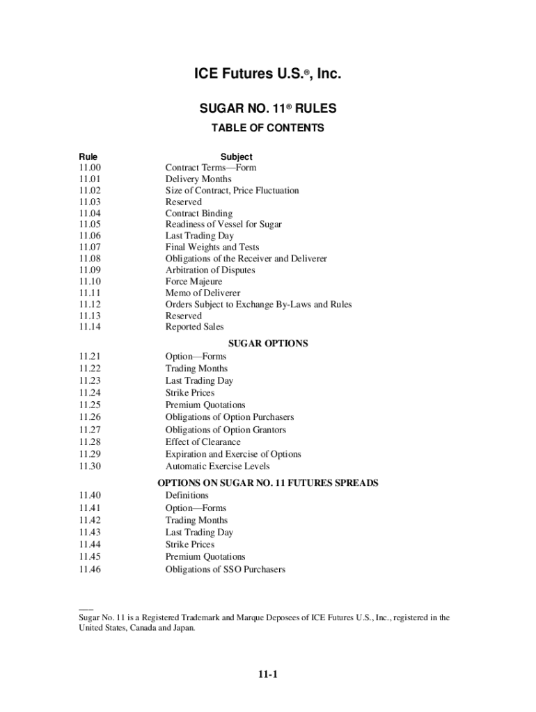 Fillable Online ICE Futures US, Inc. - SUGAR NO. 11 RULES Fax Email ...
