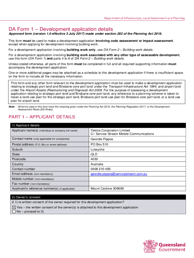 Fillable Online Fillable Online DA Form 1 Development application ...