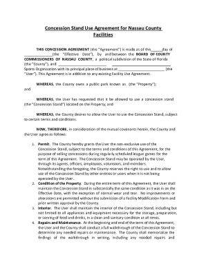 Fillable Online Concession Stand Use Agreement for Nassau County ...