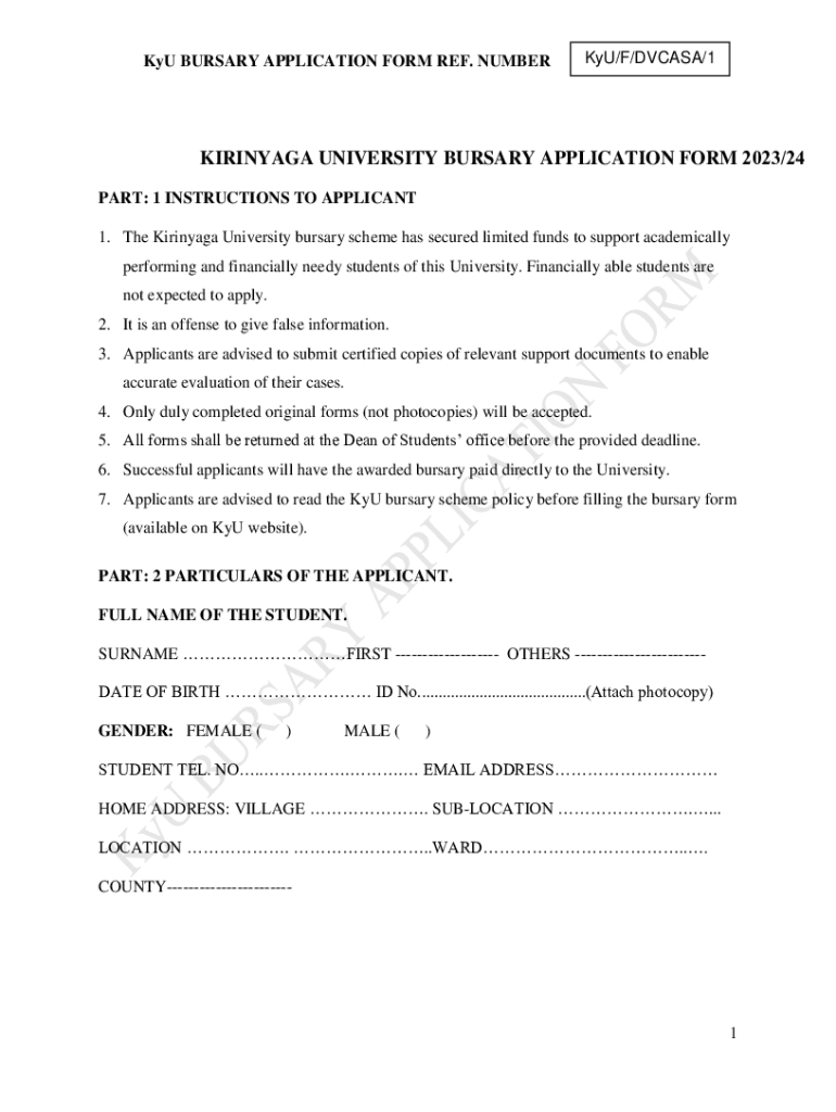 Fillable Online kyu ac KIRINYAGA UNIVERSITY BURSARY APPLICATION FORM ...