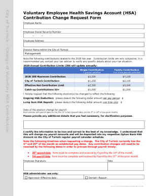 Fillable Online Employee HSA Contribution via Payroll Deduction Form ...