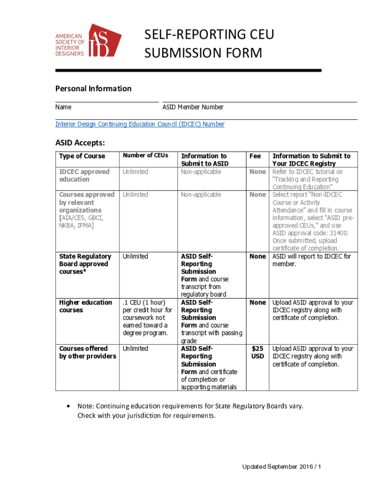 Fillable Online Self-Reporting CEU SUBMISSION FORM Fax Email Print ...