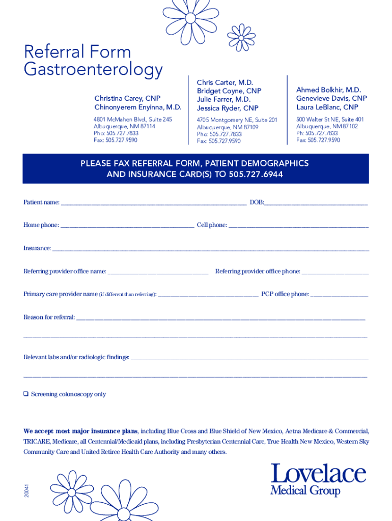 Fillable Online Referral Form Gastroenterology Fax Email Print - pdfFiller