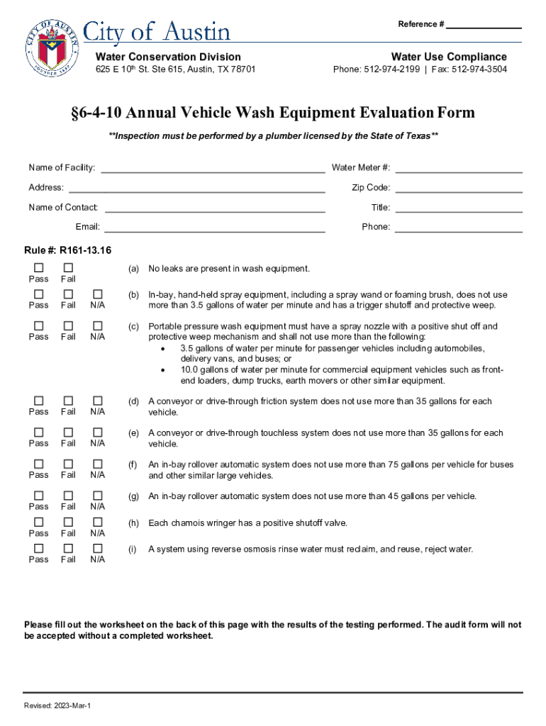 Fillable Online 6-4-10 Annual Vehicle Wash Equipment EvaluationForm Fax ...