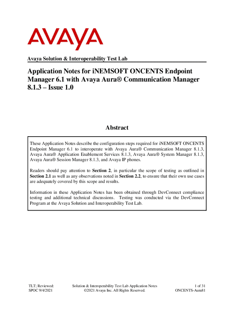 Fillable Online Application Notes for iNEMSOFT ONCENTS Endpoint Manager ...