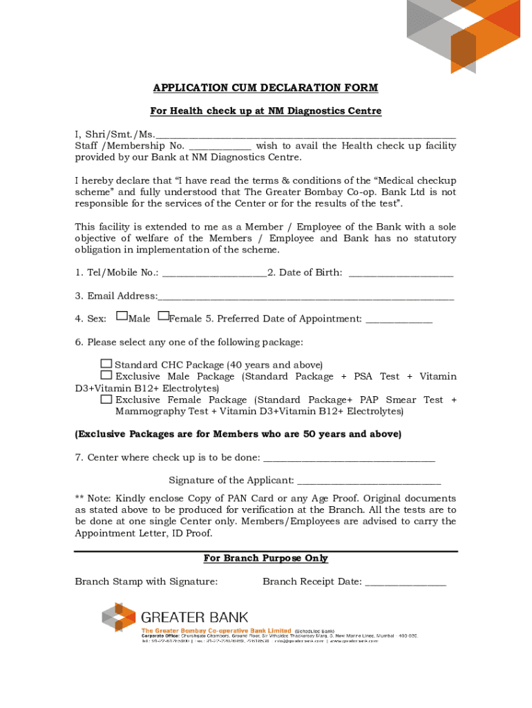 Fillable Online Application Form for ShareHolder Medical Checkup-2020 ...
