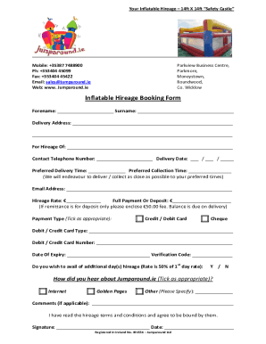 Fillable Online Inflatable Hireage Booking Form Fax Email Print - pdfFiller