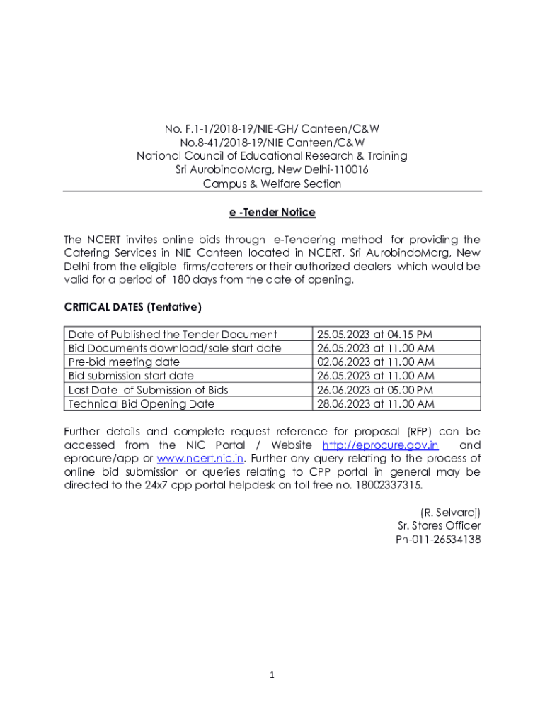Fillable Online ncert nic TENDER (Outstations) NOTICE Ref. File No Fax Email Print - pdfFiller