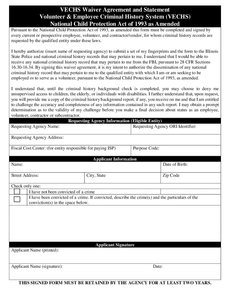 Fillable Online Instructions for Completing the VECHS Waiver Agreement ...