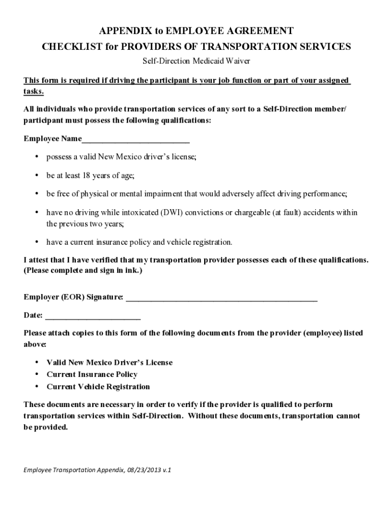 Fillable Online APPENDIX to EMPLOYEE AGREEMENT CHECKLIST for ... Fax ...