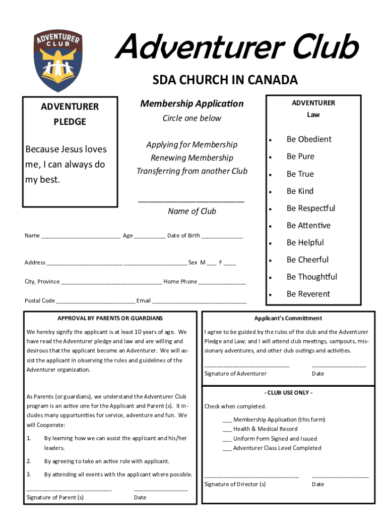 Fillable Online Adventurer Application Form Fax Email Print - pdfFiller