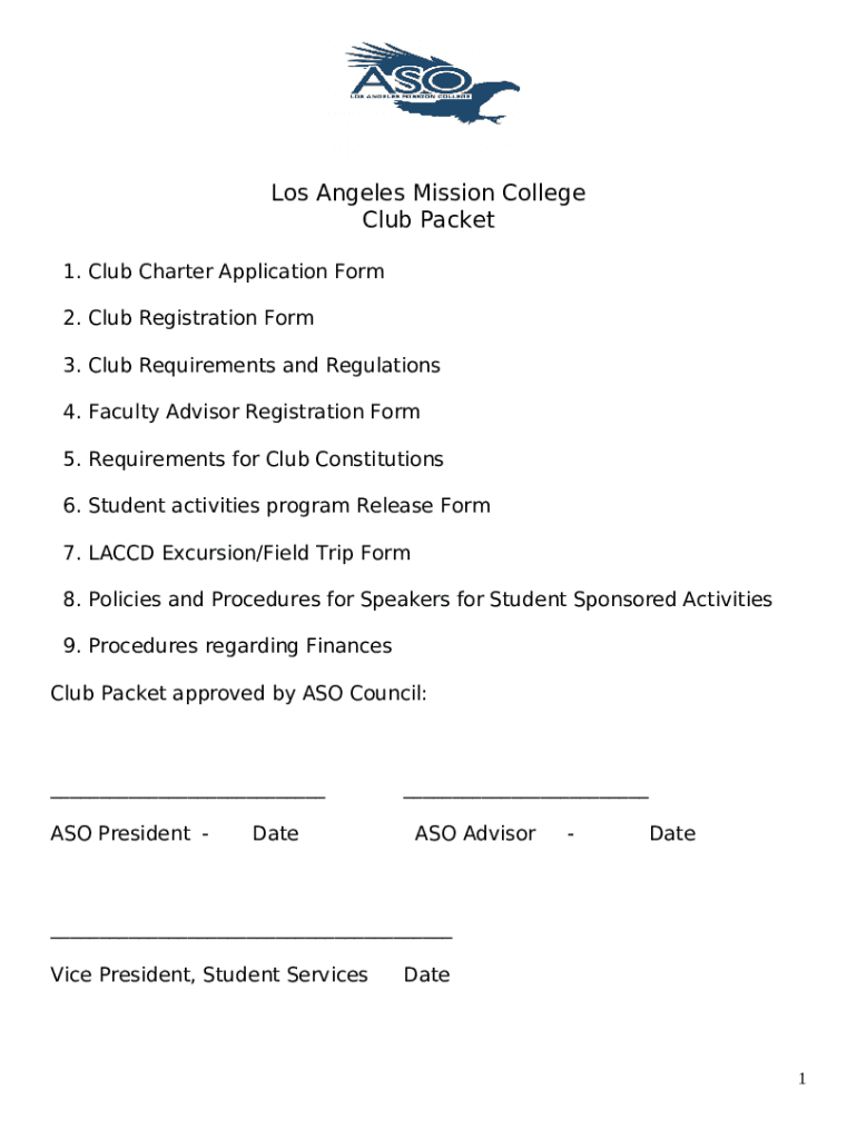 Los Angeles Mission College Club Registration Doc Template | pdfFiller