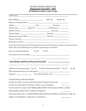 Fillable Online 2017.18 Kids Club Registration Form Fax Email Print ...