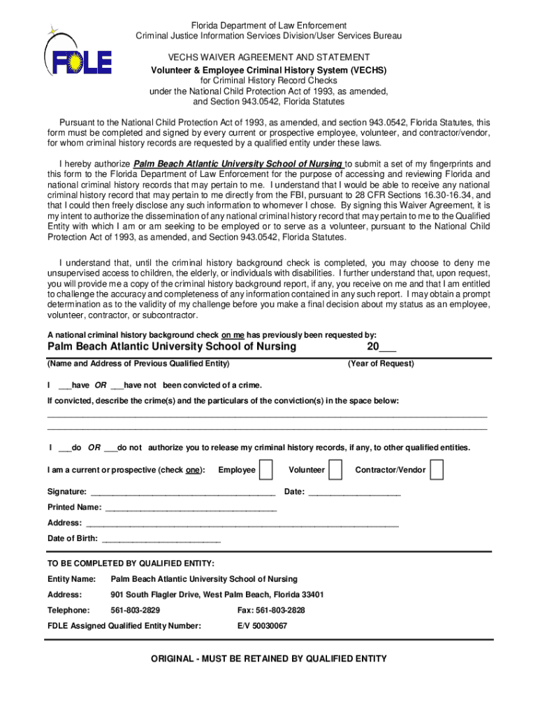 Fillable Online my pba fole vechs waiver agreement and statement Fax ...