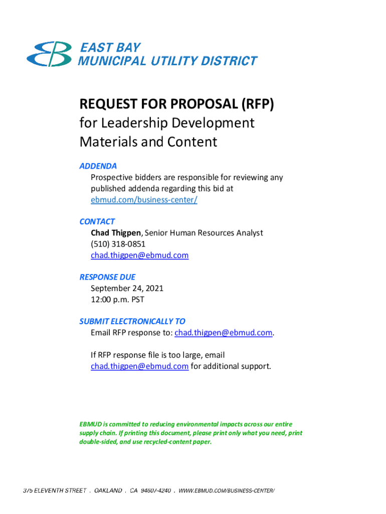 Fillable Online REQUEST FOR PROPOSAL (RFP) for Leadership Development ...