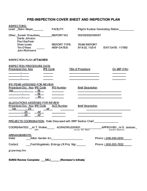 Fillable Online Pre-Inspection Cover Sheet and Inspection Plan. Fax ...