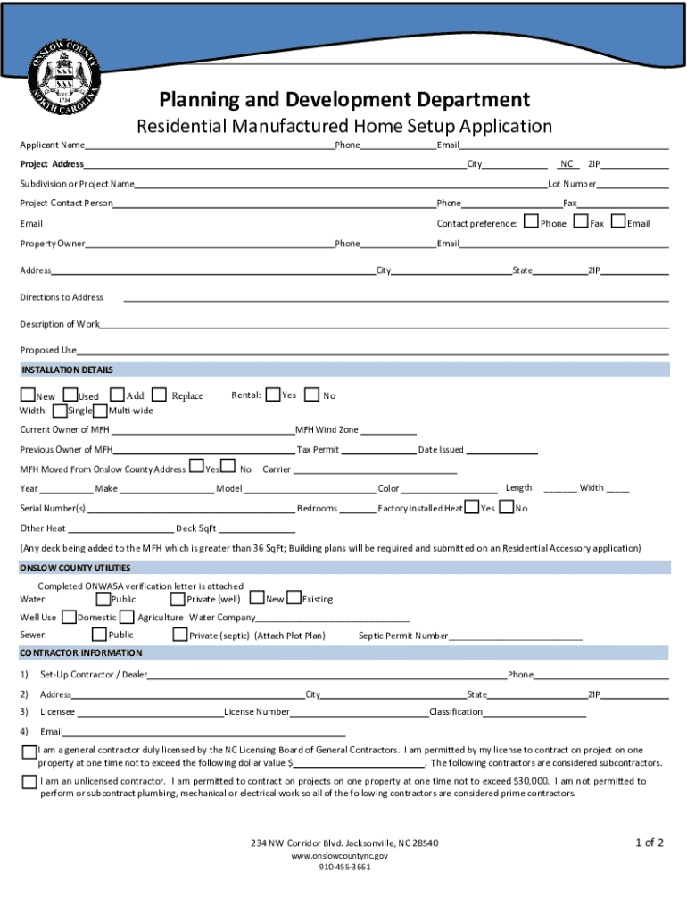 Fillable Online Planning and Development Department - Residential Manufactured ... Fax Email ...
