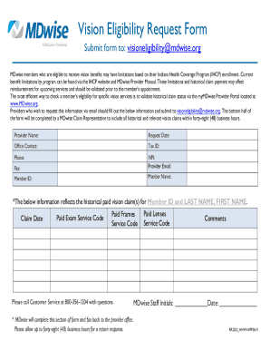 Fillable Online Vision Eligibility Request Form. Vision Eligibility ...