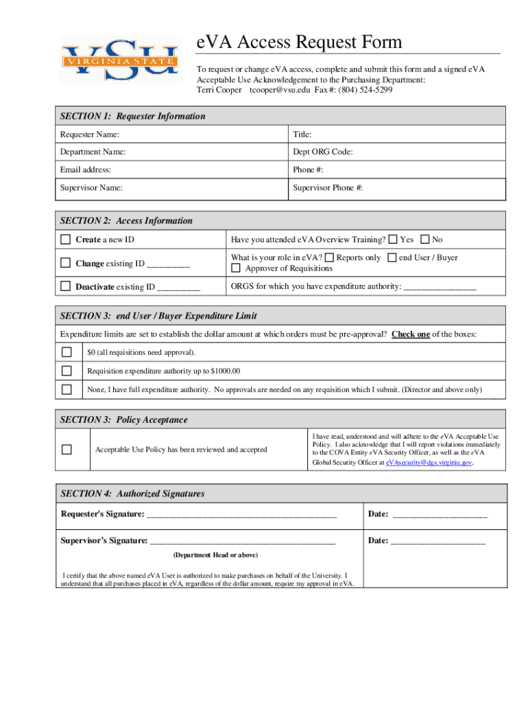 Fillable Online eVA Access Request Form Fax Email Print - pdfFiller