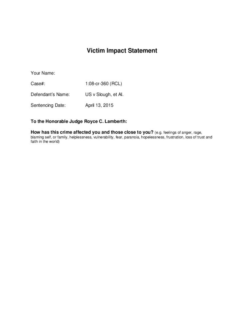 Fillable Online Suggestions For Completing Your Victim Impact Statement: Fax Email Print - pdfFiller