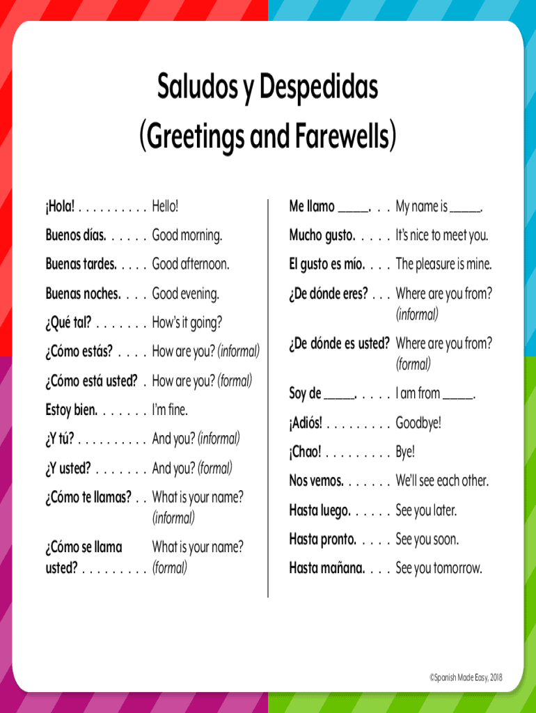Fillable Online Most common greeting and farewell / Saludo y despedida ...