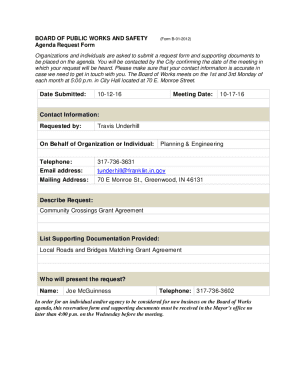 Fillable Online Fillable Online BOARD OF PUBLIC WORKS AND SAFETY Form ...