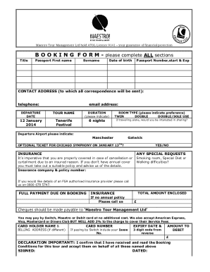 Fillable Online BOOKING FORM - please complete ALL sections Fax Email ...