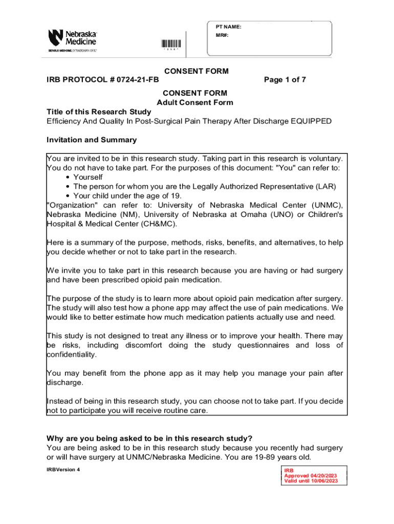 Fillable Online CONSENT FORM IRB PROTOCOL # 0724-21-FB Page ... Fax Email Print - pdfFiller