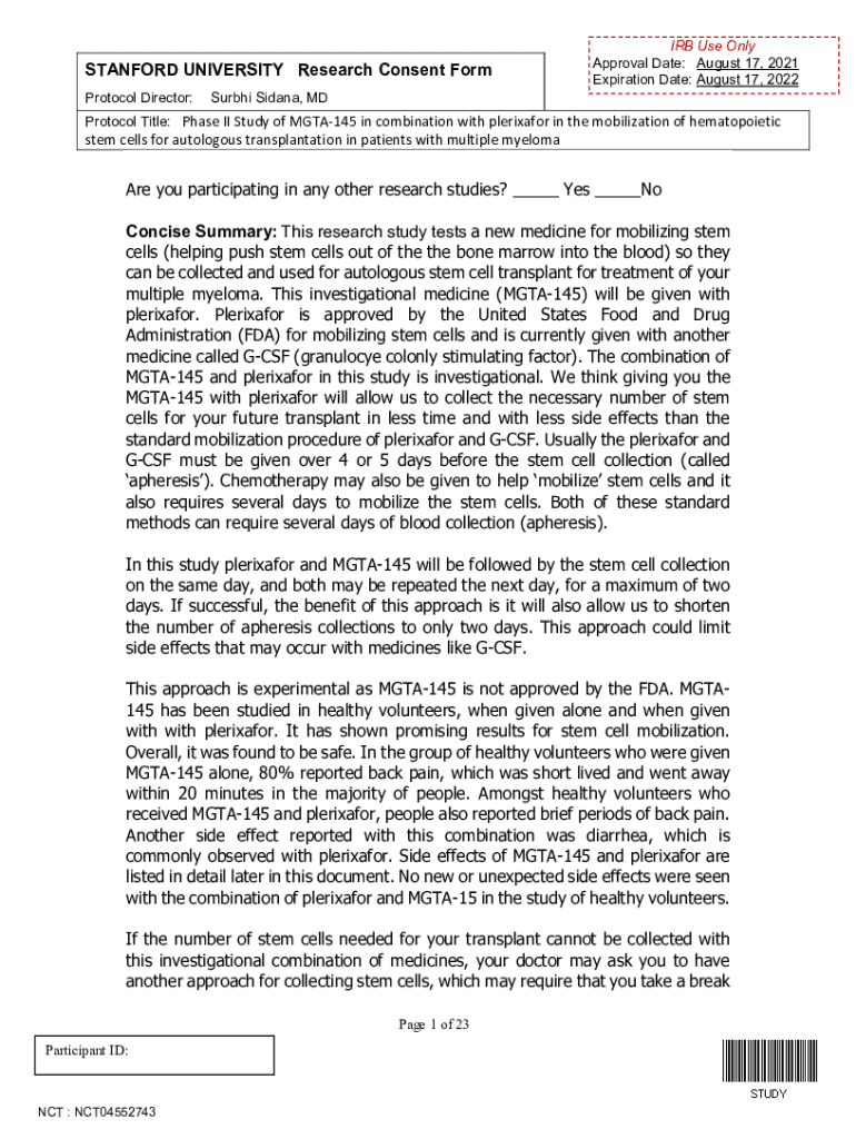 Fillable Online STANFORD UNIVERSITY Research Consent Form Are ... Fax Email Print - pdfFiller