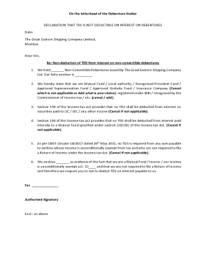 Fillable Online Declaration that TDS is not deductible on Interest on ...