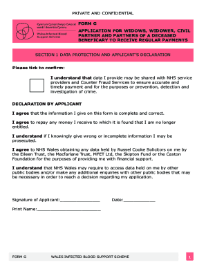 Fillable Online PRIVATE AND CONFIDENTIAL FORM G APPLICATION FOR ... Fax ...