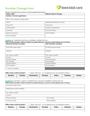 Fillable Online ITC - Provider Change Form Instructions. Provider ...