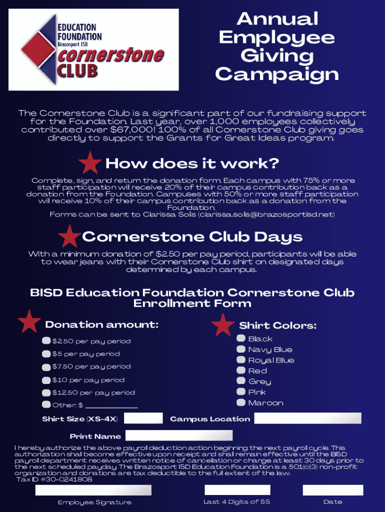 Fillable Online BISD Education Foundation Cornerstone Club Enrollment ...