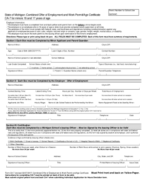 Fillable Online Michigan 17 year old work permit Fax Email Print - pdfFiller