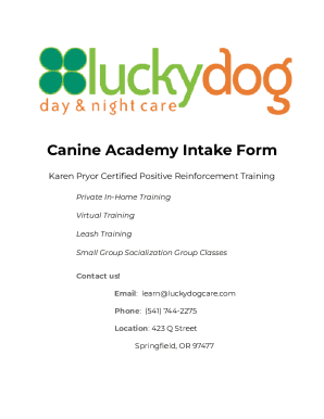 Fillable Online Printer Friendly - Canine Academy Intake Form Fax Email ...