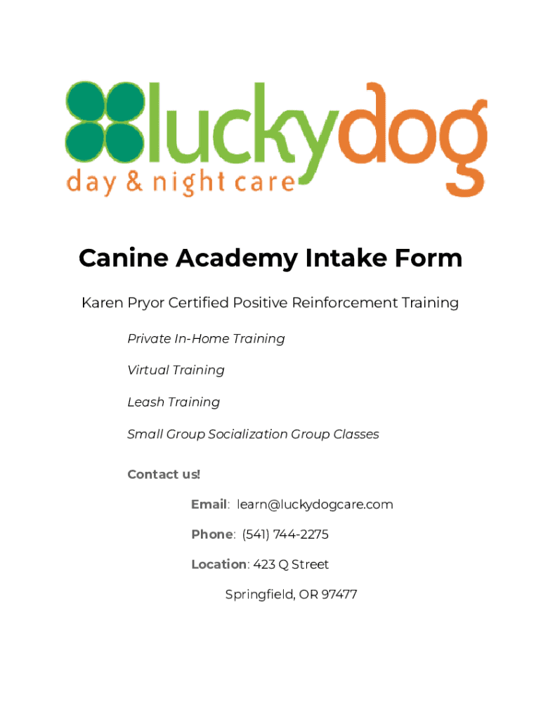 Fillable Online Printer Friendly - Canine Academy Intake Form Fax Email ...