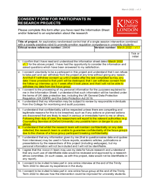 Fillable Online CONSENT FORM FOR PARTICIPANTS IN RESEARCH ... Fax Email Print - pdfFiller