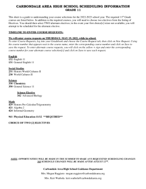 Fillable Online CARBONDALE AREA HIGH SCHOOL COURSE SELECTION FORM Fax ...