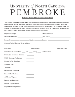 Fillable Online Exchange Student Admissions Packet Check List Fax Email ...