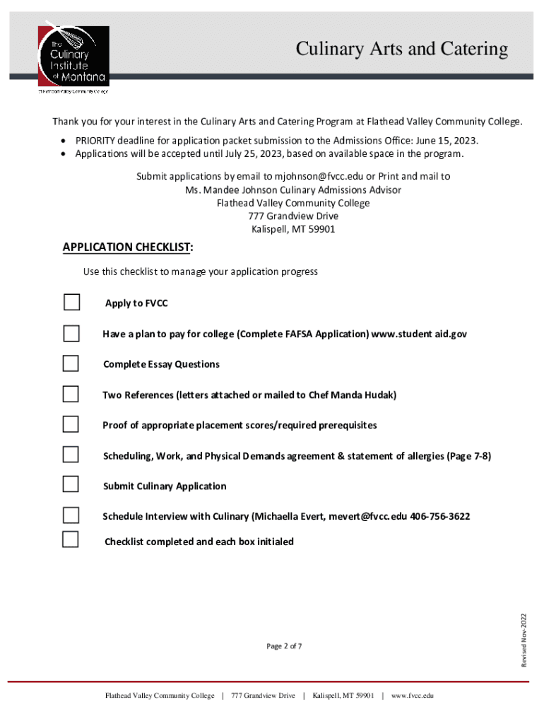 Fillable Online CULINARY ARTS AND CATERING ASSOCIATE OF ... Fax Email Print - pdfFiller