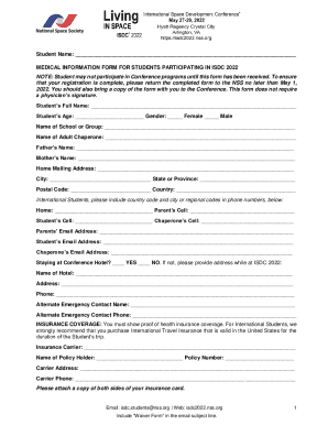 Fillable Online MEDICAL INFORMATION FORM FOR STUDENTS P Fax Email Print - pdfFiller
