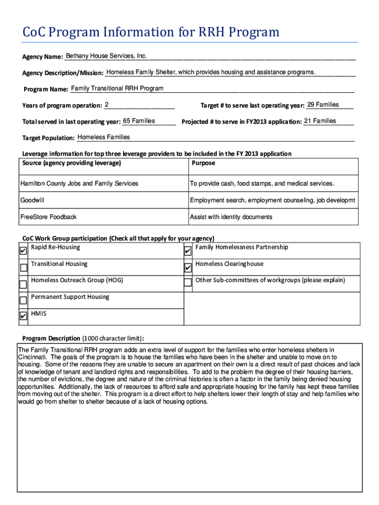 Fillable Online CoC Program Components - Rapid Re-housing (RRH) Fax ...