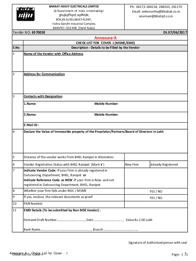 Fillable Online BHEL/BAP/Ranipet INDEX SHEET OS-MAIN-BLAST-ARC- ... Fax ...