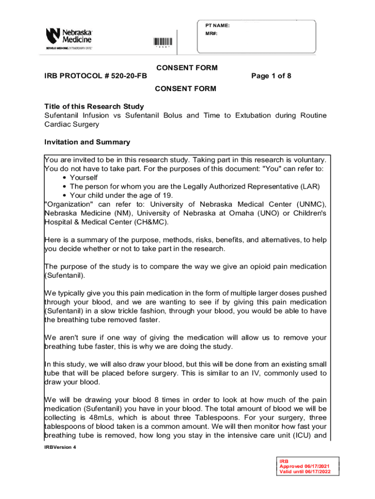 Fillable Online CONSENT FORM IRB PROTOCOL # 520-20-FB Page 1 of ... Fax Email Print - pdfFiller