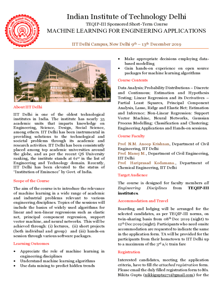 Fillable Online cepqip iitd ac Certificate Programme in Machine Learning and Deep ... Fax Email ...