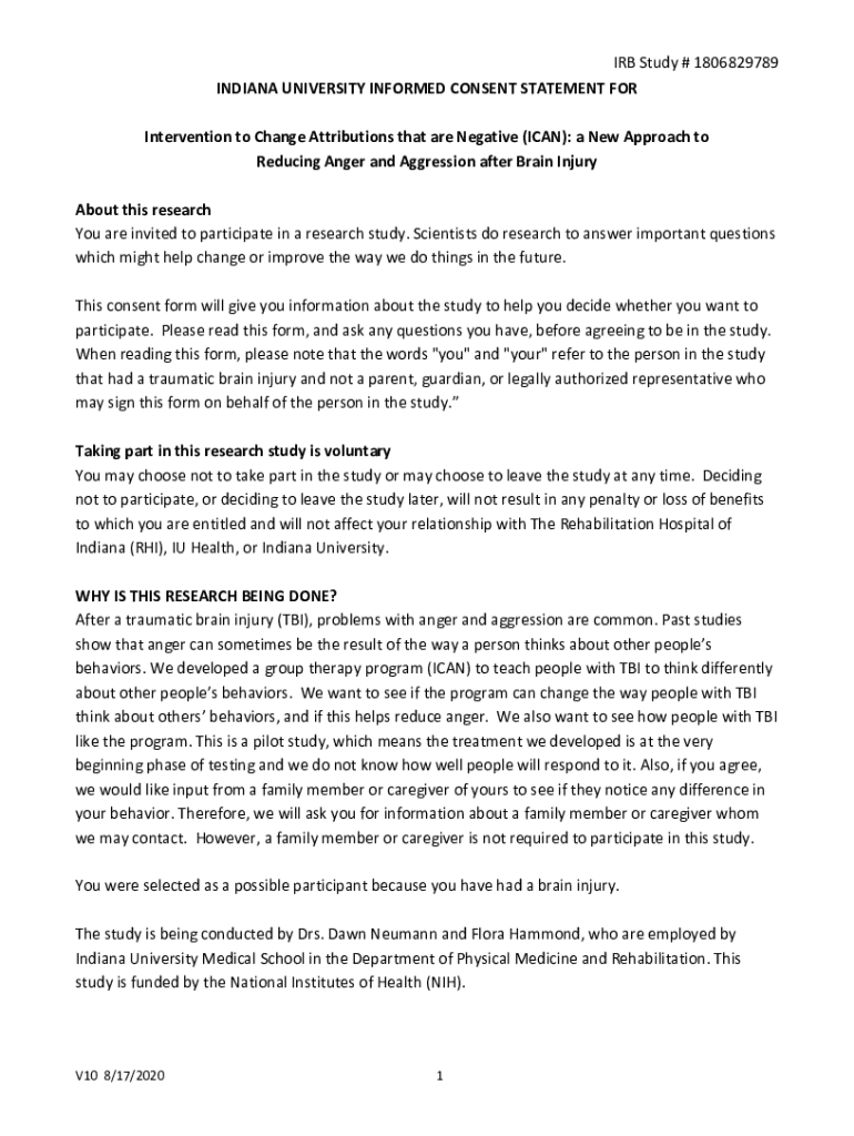 Fillable Online indiana university informed consent statement for Fax Email Print - pdfFiller