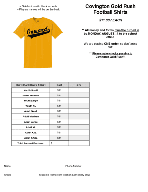 Fillable Online Gold Rush Football shirt order form Fax Email Print ...