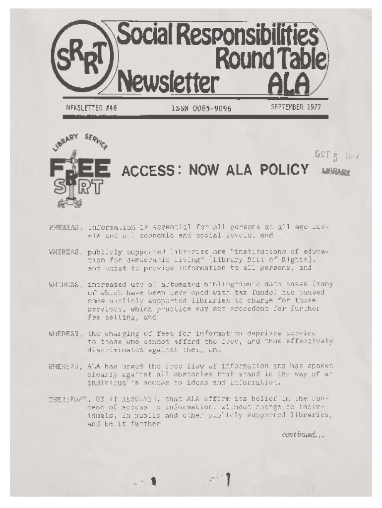 Fillable Online Social Responsibilities Round Table) Newsletter ALA Fax ...